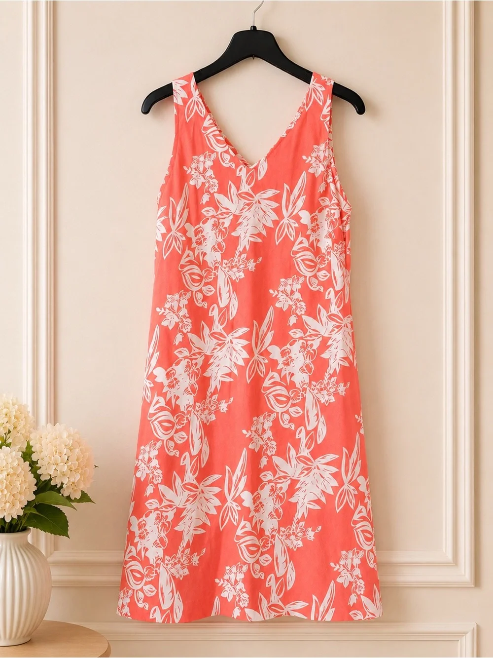Dresses | Crossing Pointe Coral White Floral Linen Blend Sleeveless ...